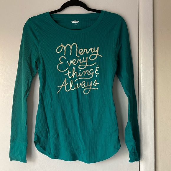 Old Navy | Tops | Old Navy Christmas Medium Thermal Waffle Long Sleeve Merry Everything Always ...